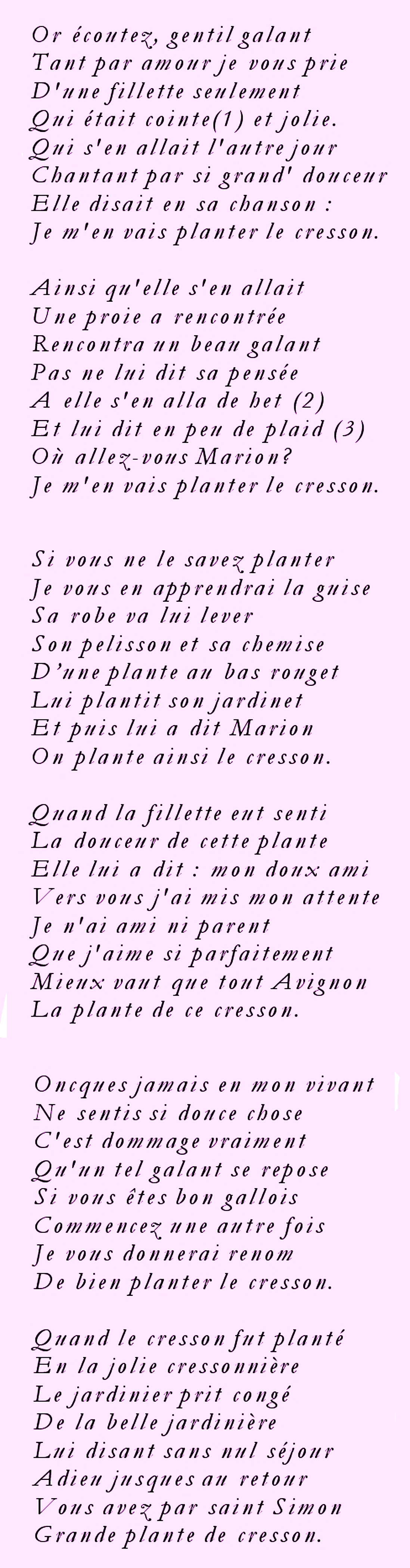 CHANSON DU CRESSON – Libres jugements