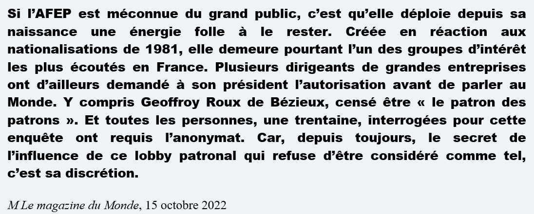 L’AFEP cette inconnue – Libres jugements